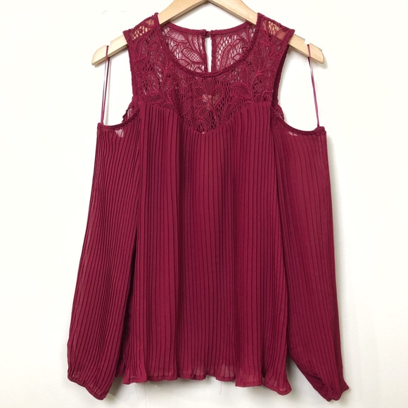 Lily White | Tops | Ruby Red Off Shoulder Lace Pleated Blouse | Poshmark